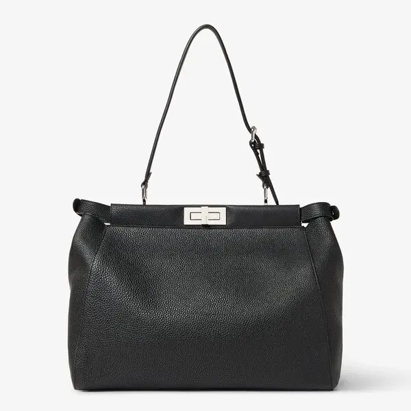 Fendi My Peekaboo Large Black Cuoio Romano Leather And Ff Split-leather Bag